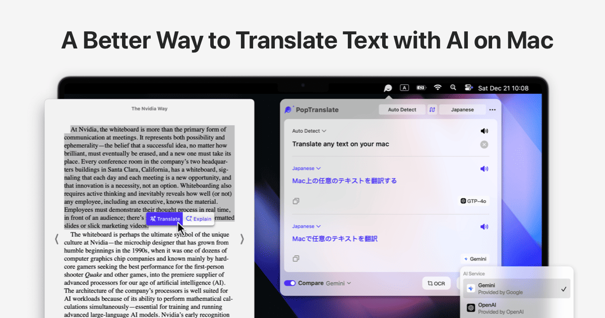 PopTranslate - The AI-Powered Way to Translate Text on Your Mac